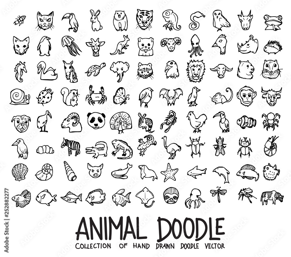 Set of animal icons Drawing illustration Hand drawn doodle Sketch line ...