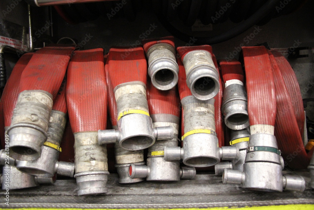 Fire Engine close up pumps hose and equipment from London Fire brigade ...