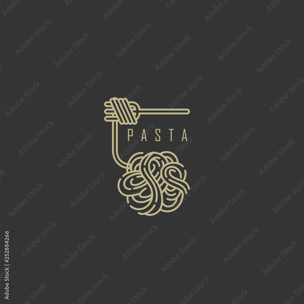 Vector icon and logo for italian pasta or noodles. Editable outline ...