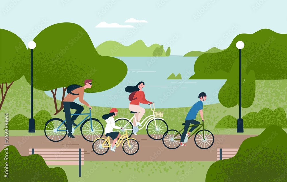Family Biking Cartoon