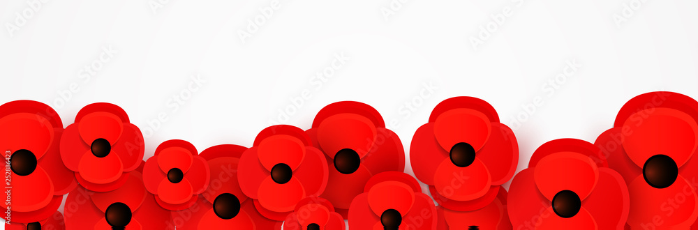 Remembrance, Anzac Day web header. Poppies flowers. Memorial banner ...