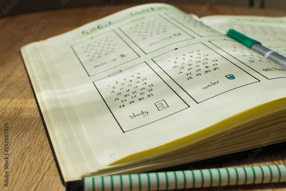 habit tracker in a bullet journal. Hand writting caligraphy Stock Photo ...