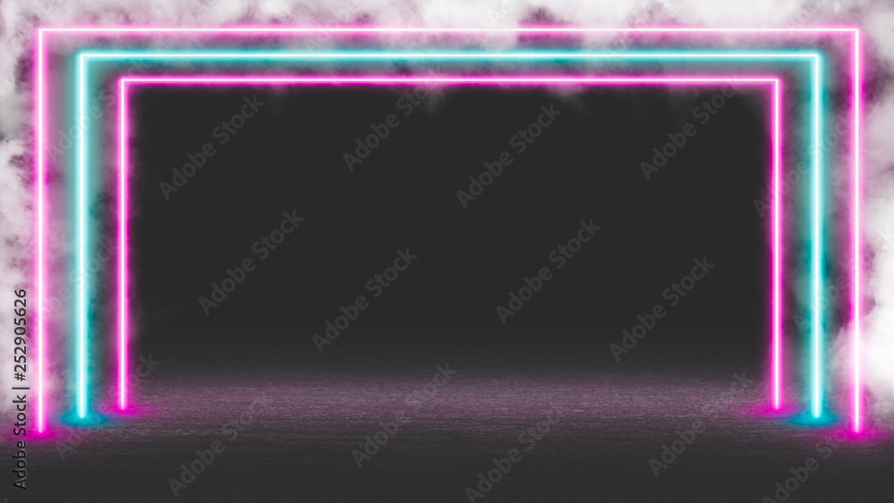 Pastel colored neon laser lights with smoke. Background with copy space ...