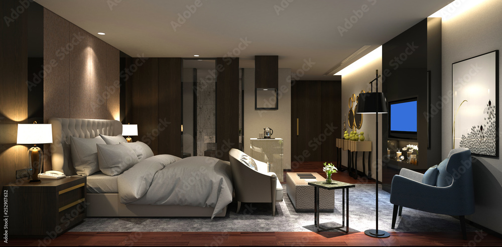 3d render of luxury hotel room Stock Illustration | Adobe Stock