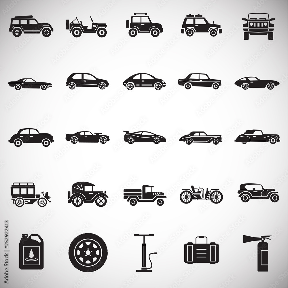 Cars icons set on white background for graphic and web design. Simple ...