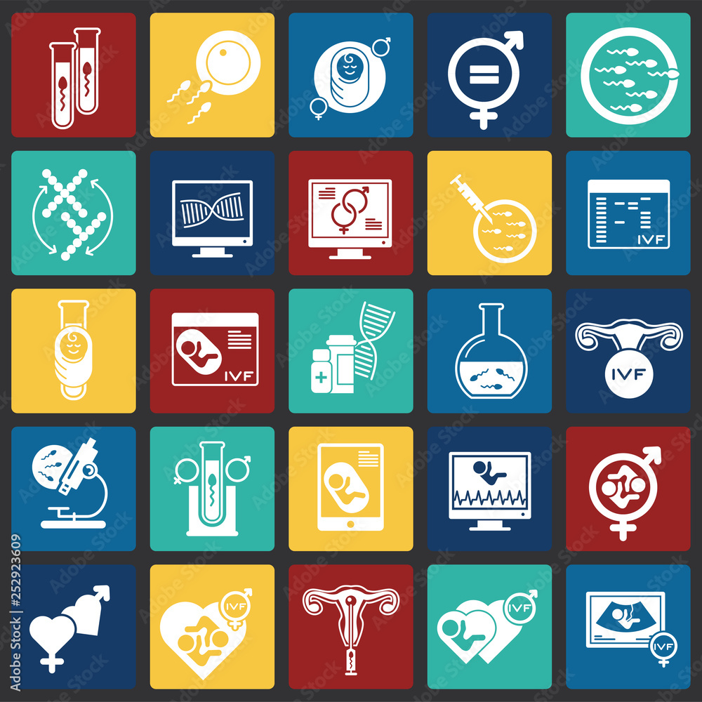 IVF icons set on color squares background for graphic and web design ...