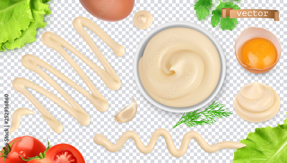 Mayonnaise sauce. 3d vector realistic set Stock Vector | Adobe Stock