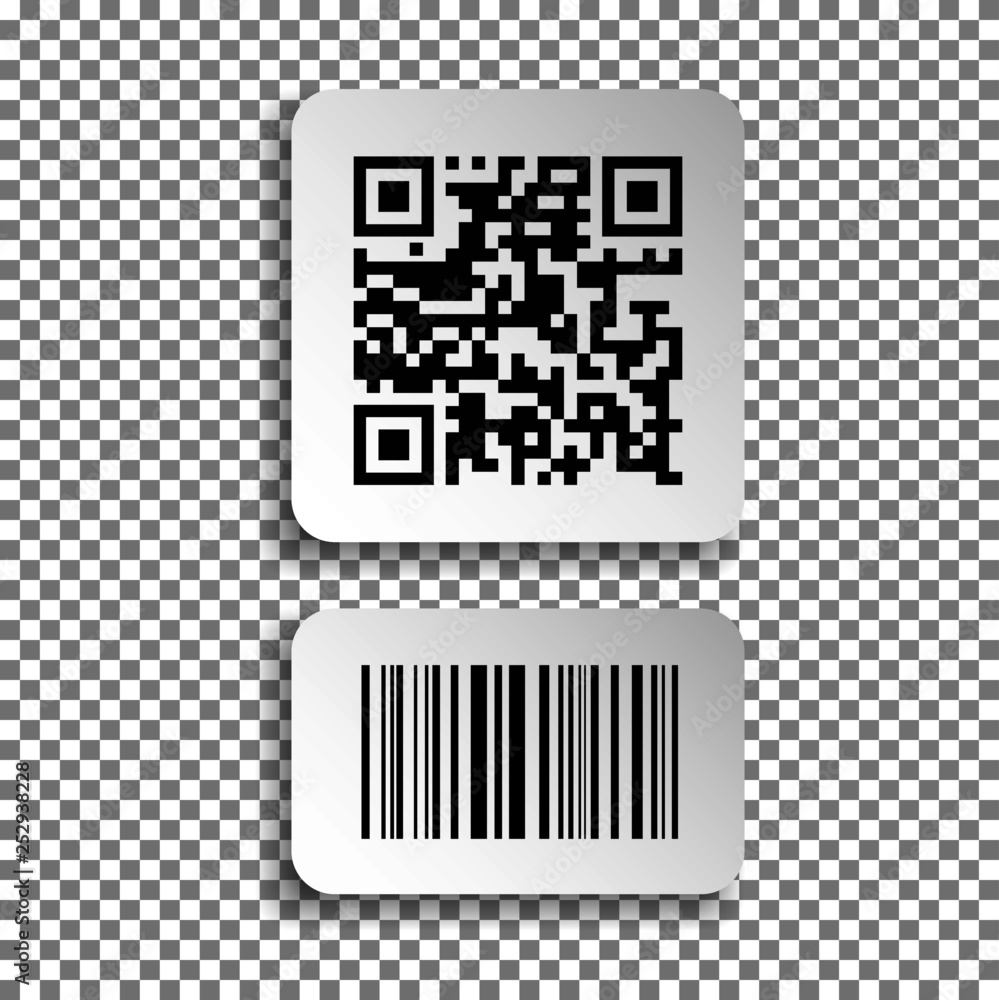 Set of realistic barcode and qr code black icon. Barcode label set ...