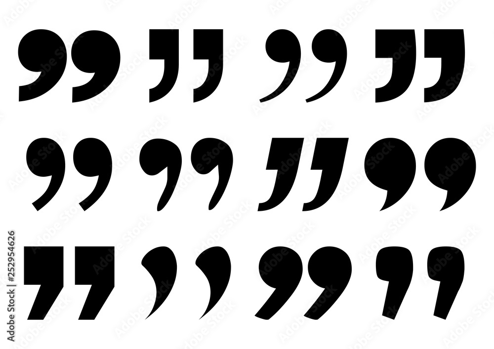 Set of quote mark, black sign isolated on white background. Vector ...
