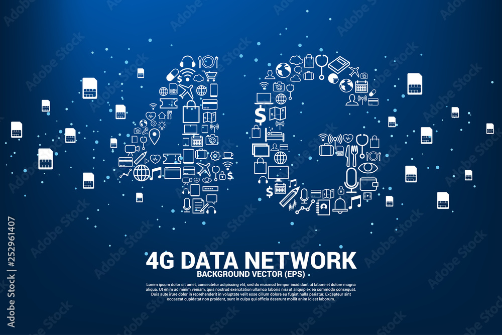 Vector Polygon dot connect line shaped 4G mobile network with function ...