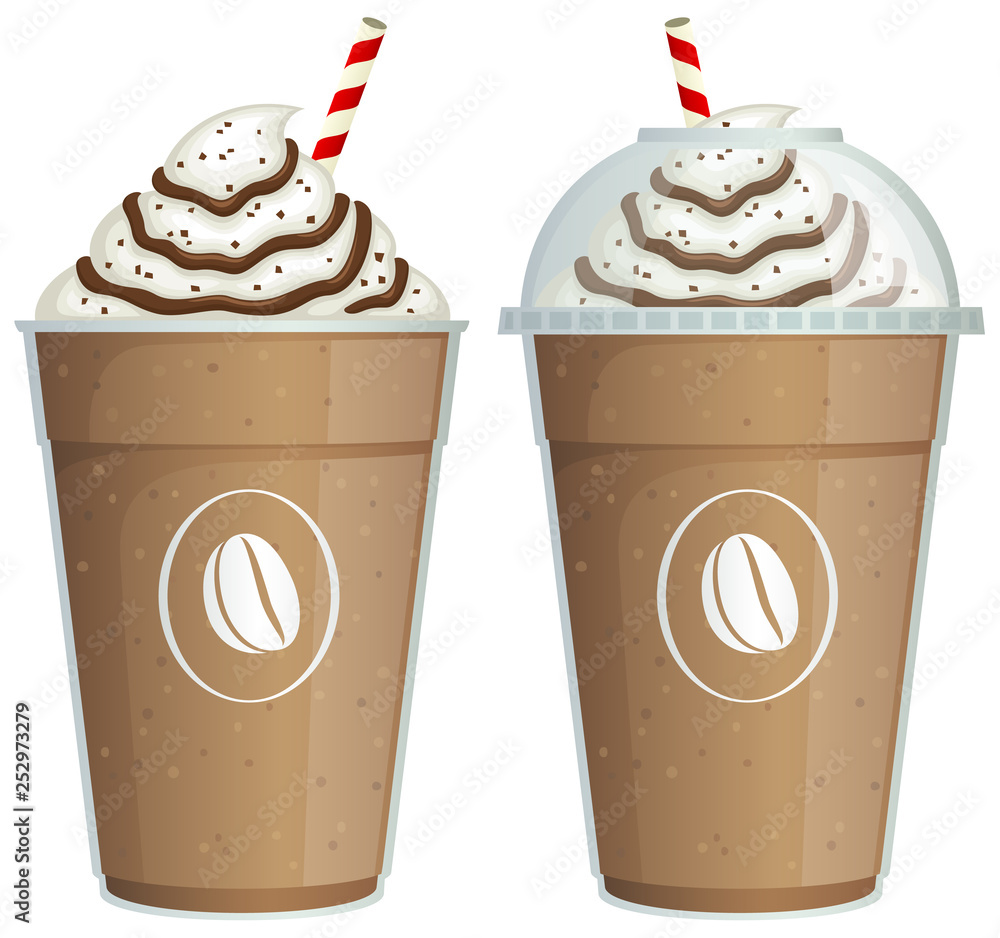 Vector illustration of a frappe coffee drink in a take-out cup, with ...