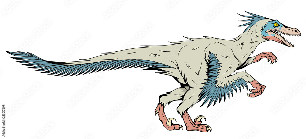 velociraptor with feathers, fossil dinosaur, prehistoric animals ...