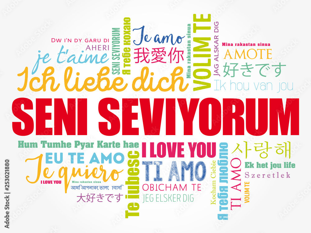 Seni seviyorum (I Love You in Turkish) in different languages of the ...