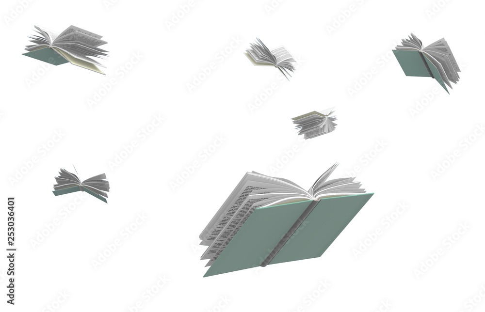 Books flying around, isolated on white background. Stock Illustration ...