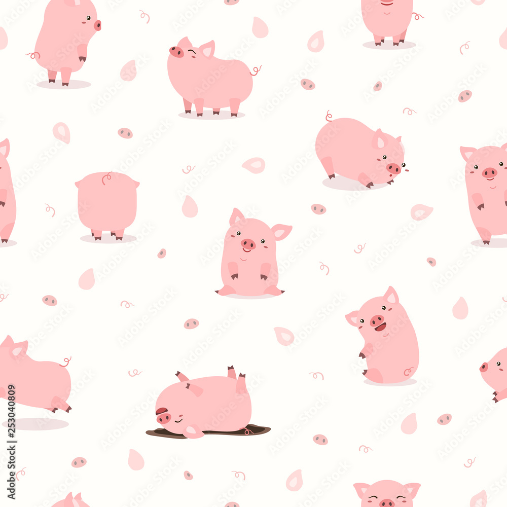 cute pink pig set pattern Stock Vector | Adobe Stock