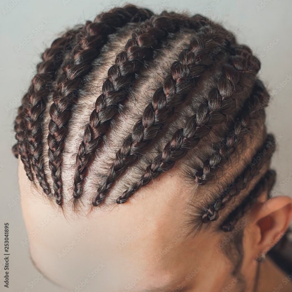 men cornrows braids for men, hair braided, close-up Stock 写真 | Adobe Stock