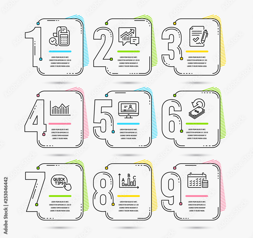 Infographic timeline set of Quick tips, Approved agreement and Cashback ...