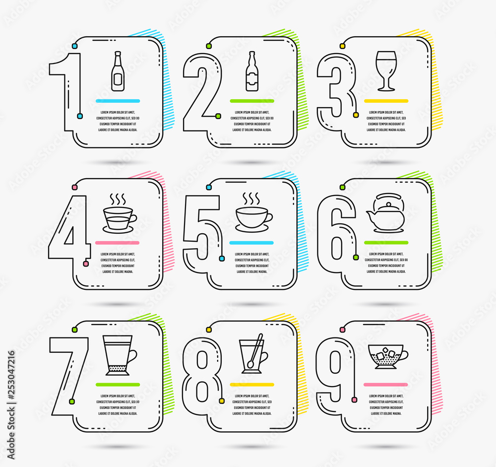 Infographic template with numbers 9 options. Set of Latte, Teapot and ...