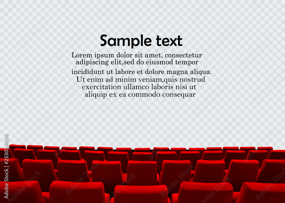 Cinema screen with red seats. Movie premiere poster design. Vector ...