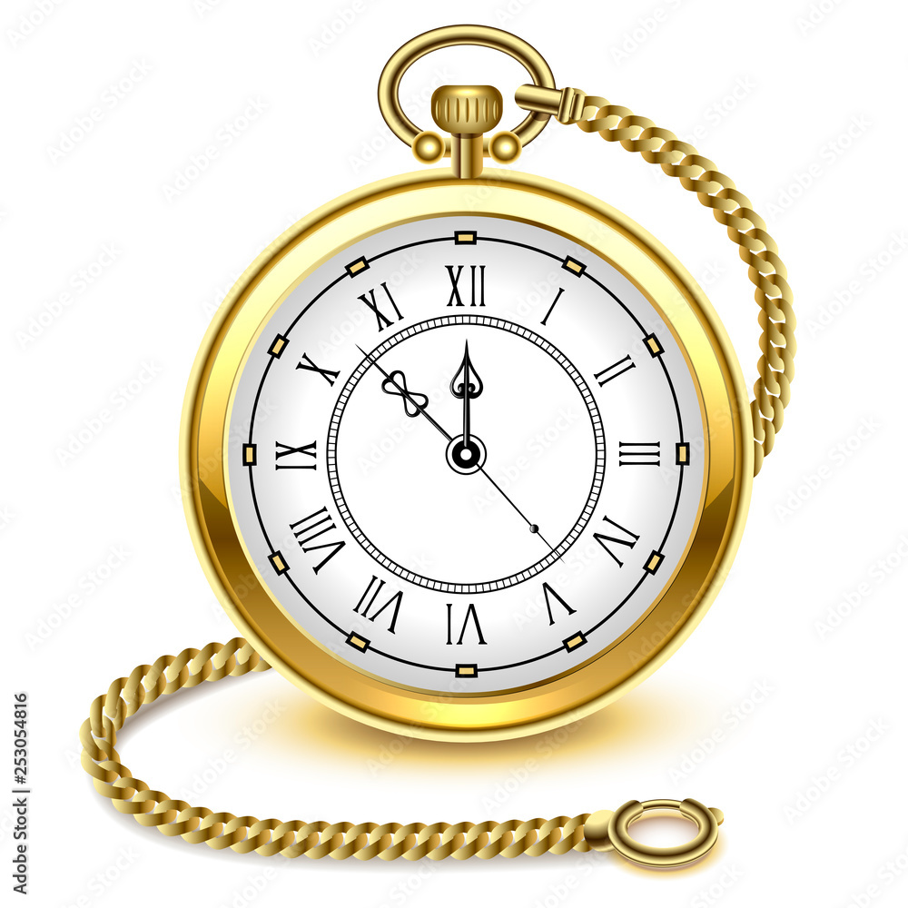 Vintage gold pocket watch and chain, isolated on white background ... Vintage gold pocket watch and chain, isolated on white background ...