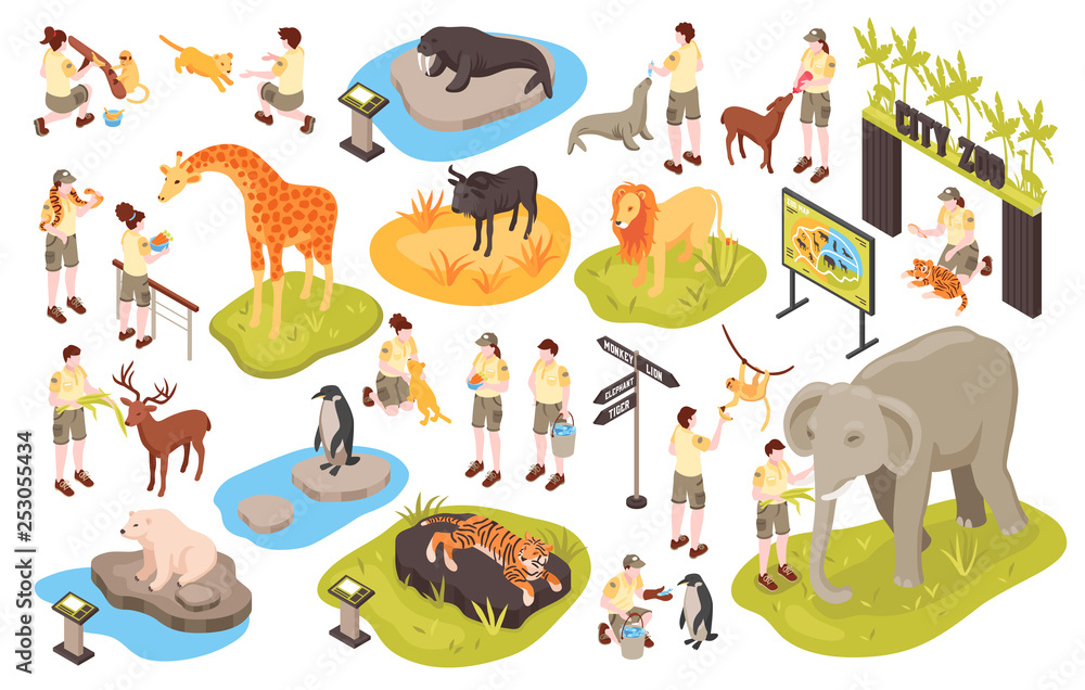 Isometric Animal Park Set Stock Vector | Adobe Stock
