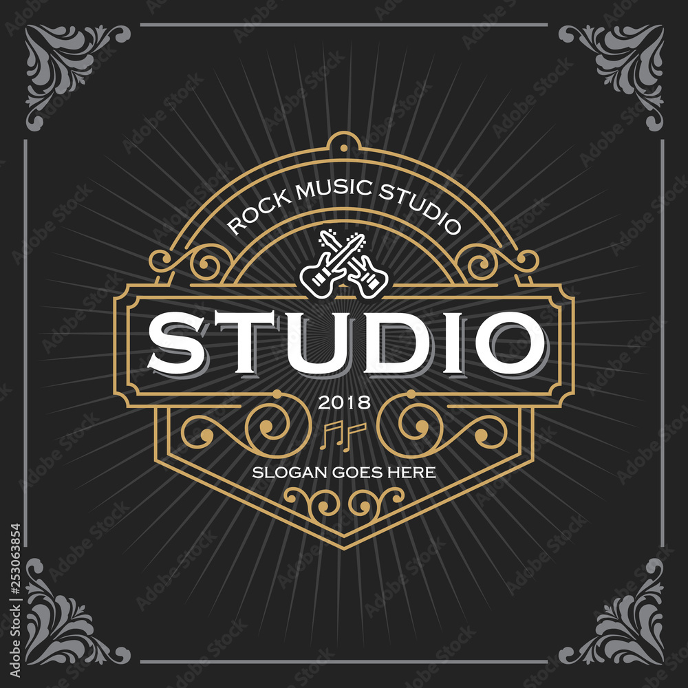 Music studio logo. Vintage Luxury Banner Template Design for Label ...