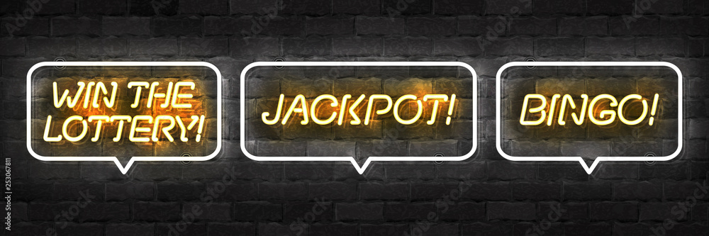 Vector set of realistic isolated neon sign of Win The Lottery, Bingo ...