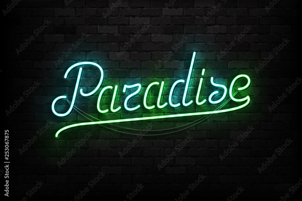 Vector realistic isolated neon sign of Paradise typography logo for ...