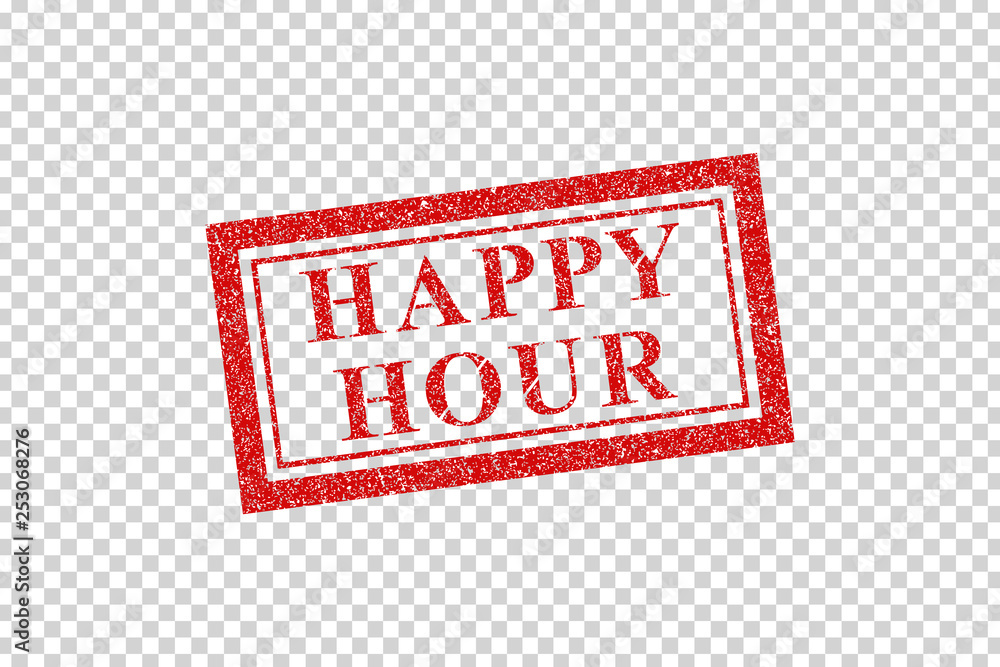 Vector realistic isolated red rubber stamp of Happy Hour logo for ...