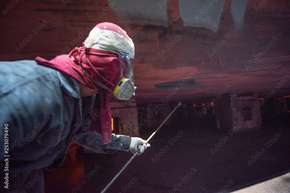 Painting area spraying by worker, paint man, working for repainting ...