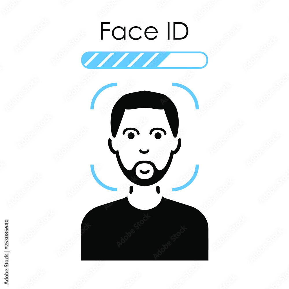 Face id icons. Face scanning process icon. Facial recognition system ...