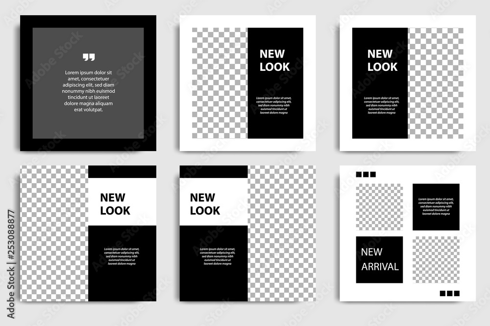 Editable minimal square banner template. Black and white background ...