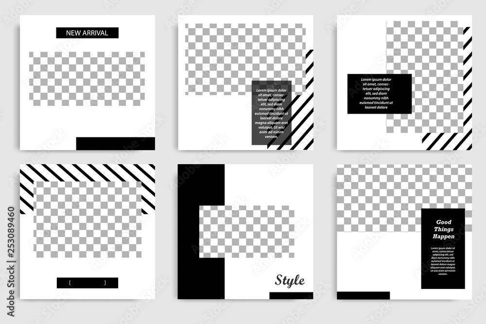 Editable minimal square banner template. Black and white background ...