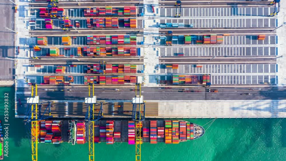 Container ship arriving in port, container ship going to deep sea port ...