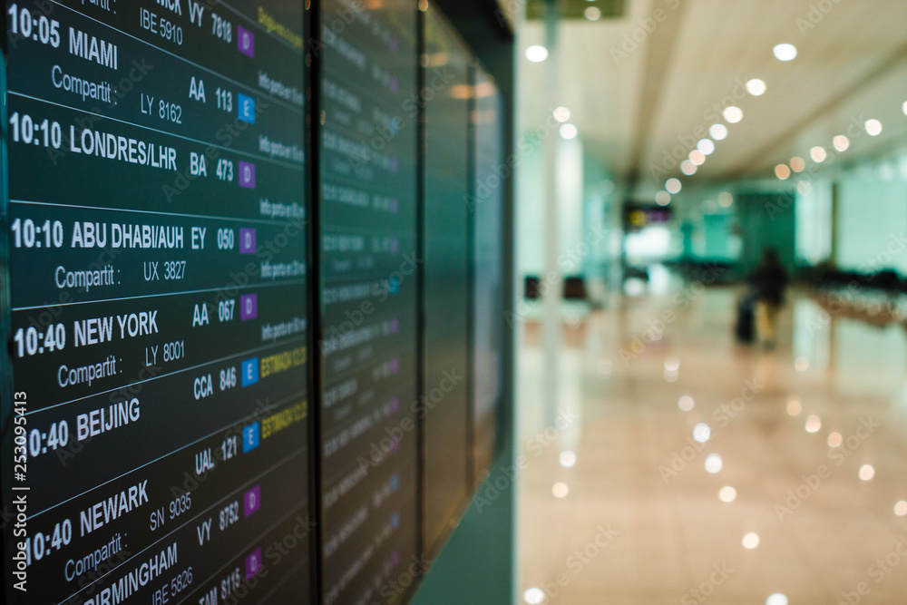 Airport board departures announces the next flights timetable Stock ...