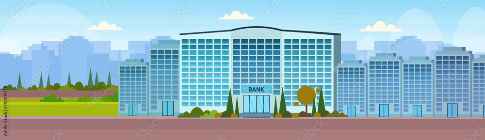modern bank building facade with glass wall front view of financial ...