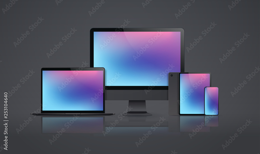 electronic devices mockup set laptop monitor tablet and smartphone with ...