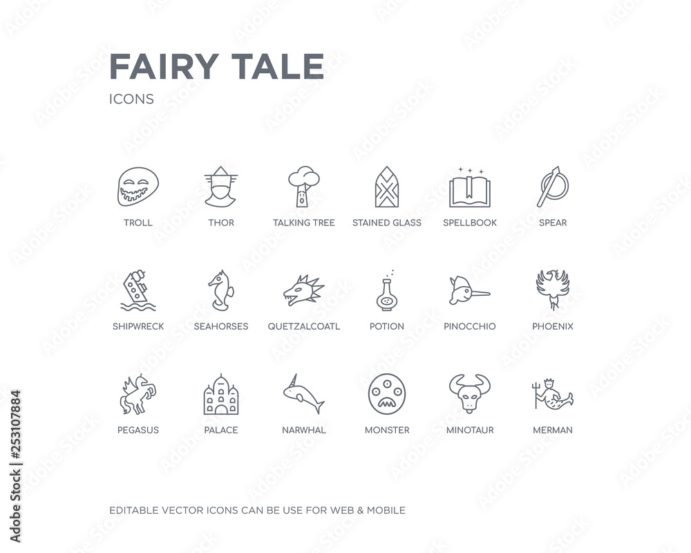 simple set of fairy tale vector line icons. contains such icons as ...