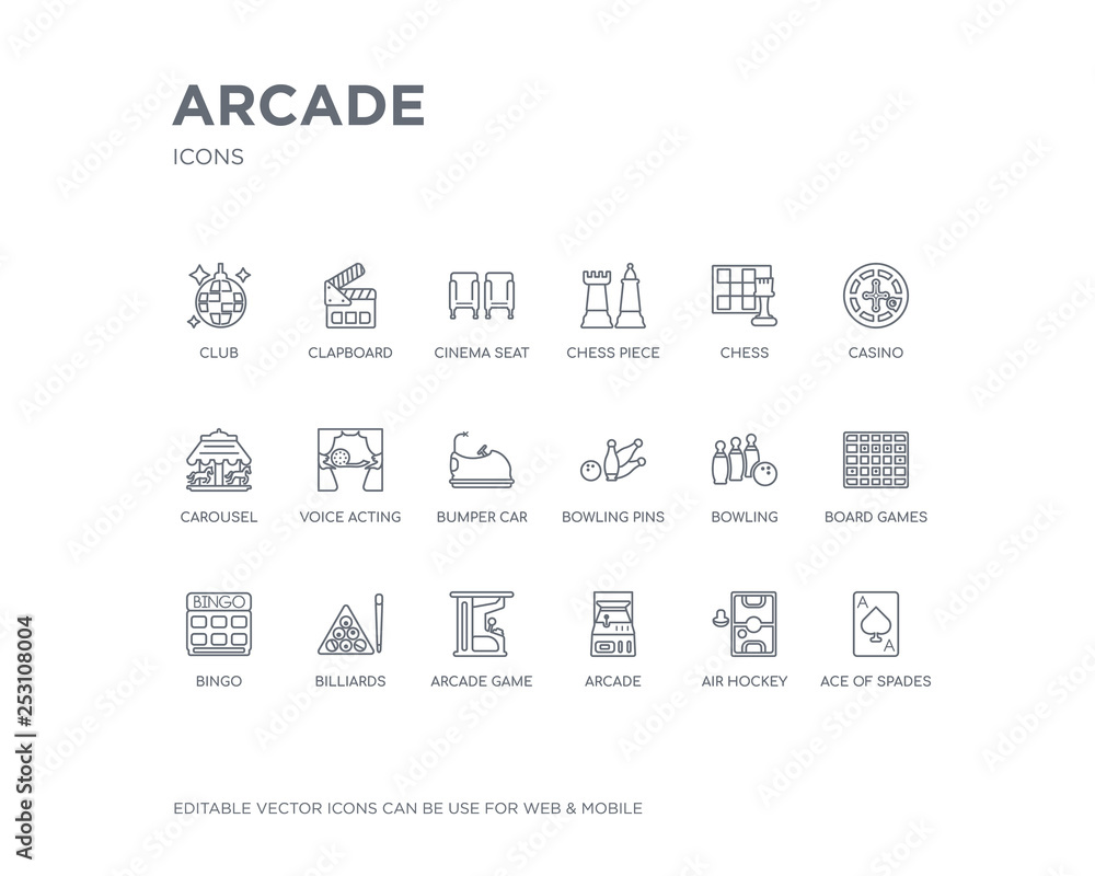 simple set of arcade vector line icons. contains such icons as ace of ...