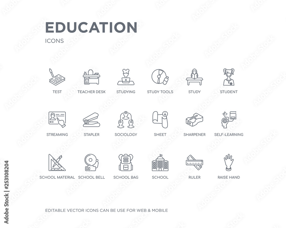 simple set of education vector line icons. contains such icons as raise ...