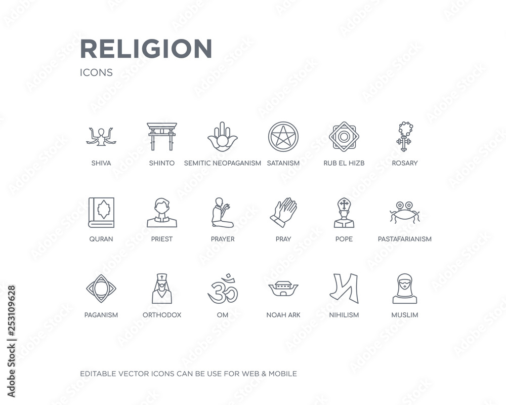 simple set of religion vector line icons. contains such icons as muslim ...