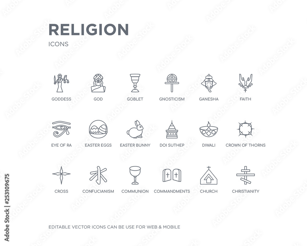 simple set of religion vector line icons. contains such icons as ...