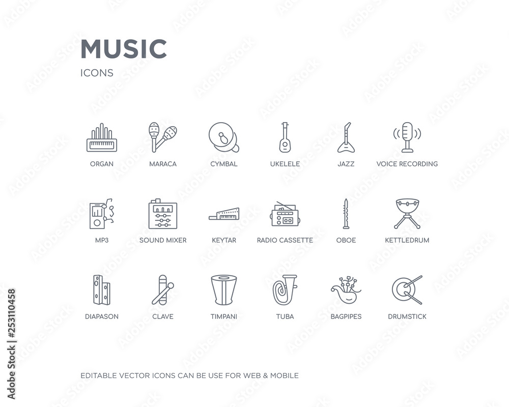 simple set of music vector line icons. contains such icons as drumstick ...