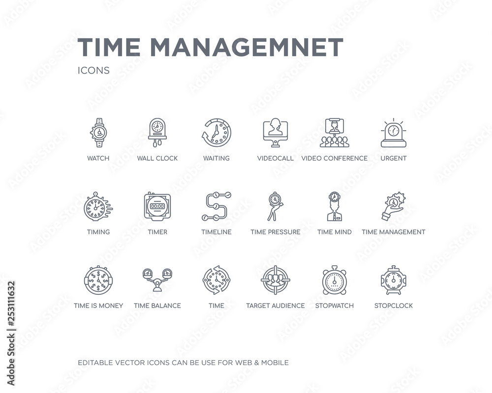 simple set of time managemnet vector line icons. contains such icons as ...