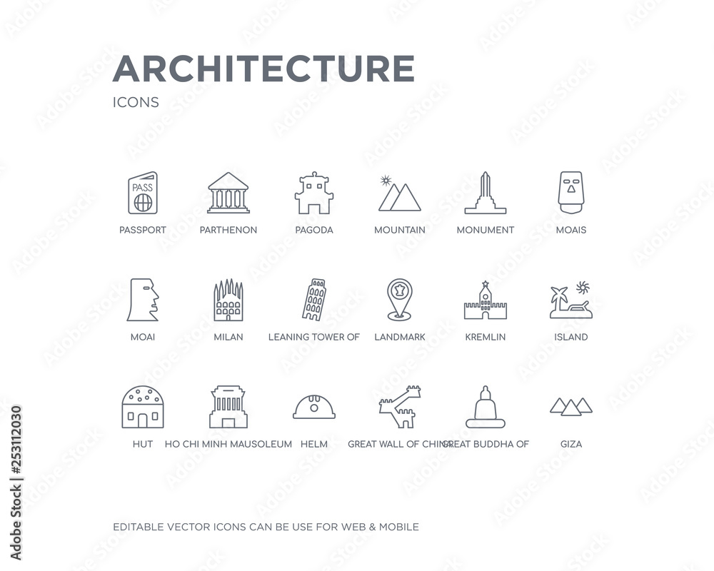 simple set of architecture vector line icons. contains such icons as ...