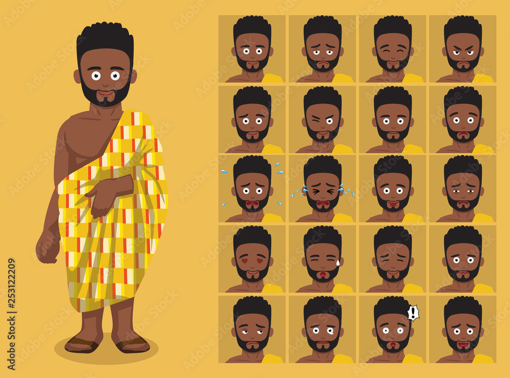 African Tribe Clothes Traditional Male Ashanti Cartoon Emoticon Faces ...