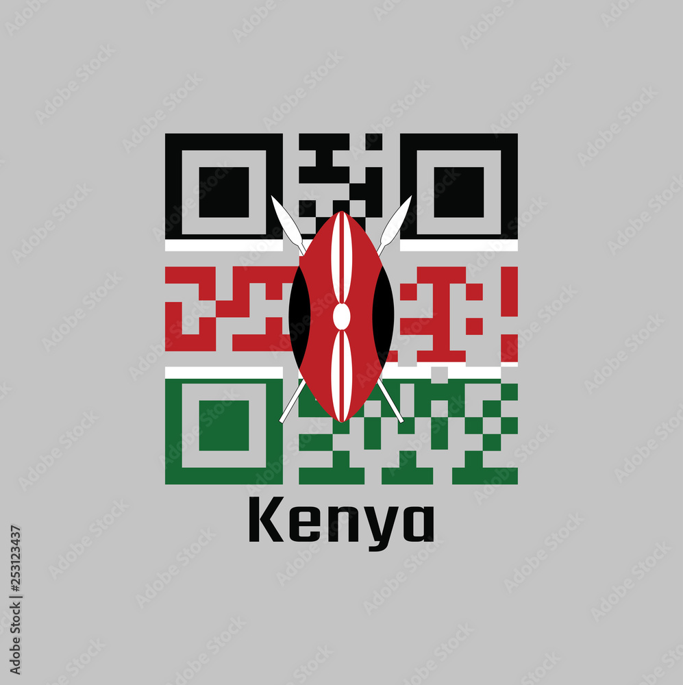 QR code set the color of Kenya flag. A horizontal of black, white red ...