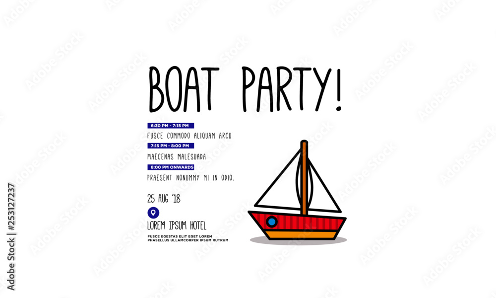 Boat Party Invitation Design with Where and When Details Stock Vector ...