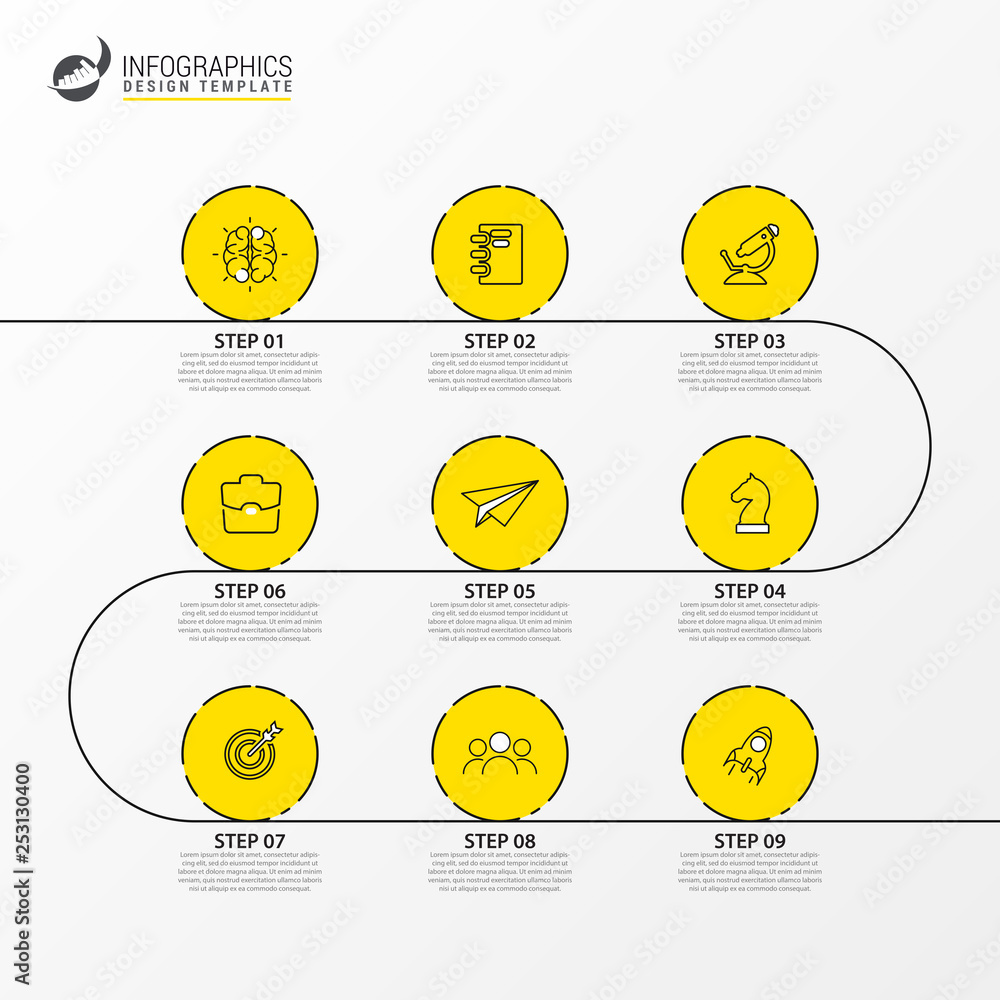 Infographic design template. Timeline concept with 9 steps Stock Vector ...