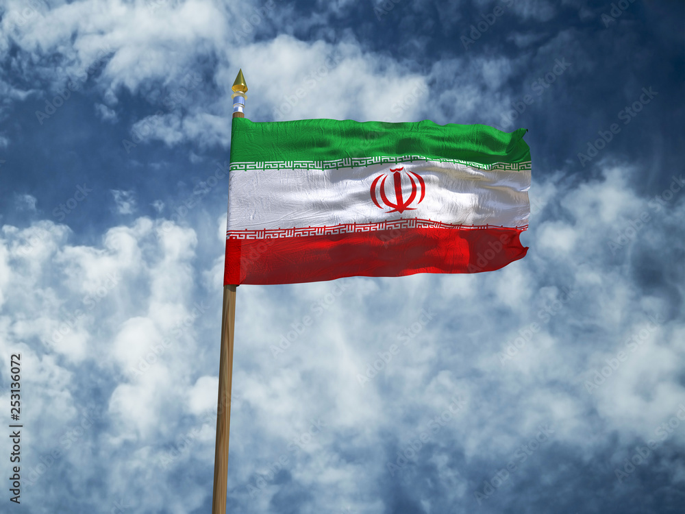 Iran flag Silk waving flag of Iran made transparent fabric with wooden ...
